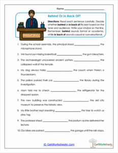 Behind vs. In Back Of Worksheets - GetWorksheets.com