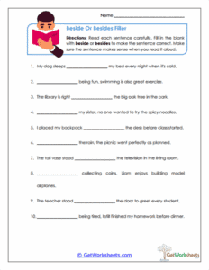 Beside vs. Besides Worksheet - Grammar and Meaning Practice