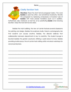 Clarity Revision Task Worksheet - Academic Editing Practice
