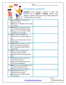Beside vs. Besides Worksheet - Editing Conversations