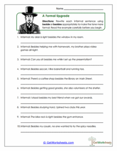 Beside vs. Besides Worksheets - GetWorksheets.com