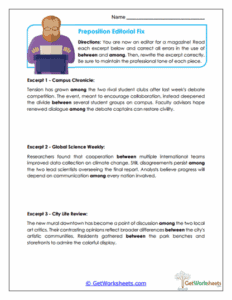 Preposition Editorial Fix Worksheet - Between vs. Among