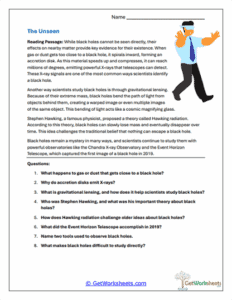 Black Holes Worksheets - GetWorksheets.com