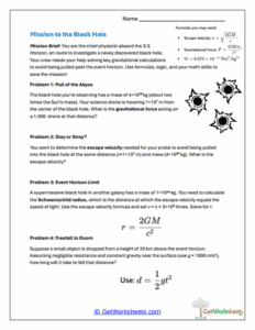 Mission to Center Worksheet - Black Hole Math & Physics