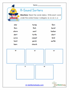 R-Sound Sorters Worksheet - R-Controlled Vowel Patterns