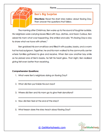 Boxing Day Worksheets - GetWorksheets.com