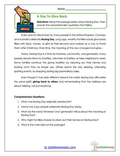 Boxing Day Worksheets - GetWorksheets.com