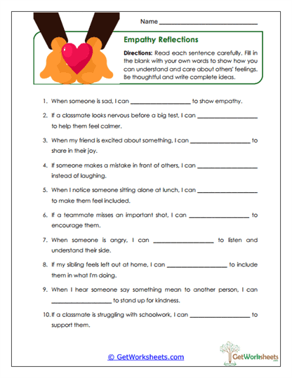 Empathy Reflections Worksheet - Thoughtful Response Practice