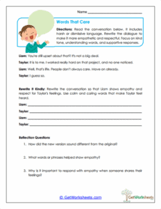 Words That Care Worksheet - Rewriting for Empathy