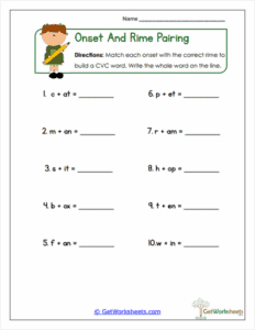 Onset and Rime Pairing Worksheet - CVC Word Building