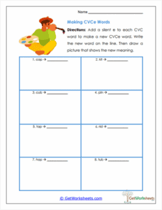 Making CVCe Words Worksheet - Silent E Transformation