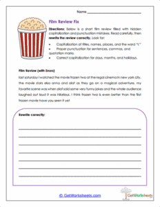 Film Review Fix Worksheet - Capitalization and Punctuation Paragraph ...
