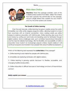 Main Idea Choice Worksheet - Evaluating Central Ideas