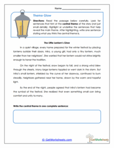 Theme Glow Worksheet - Identifying Theme in Fiction