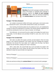 Linked Lessons Worksheet - Comparing Themes Across Texts