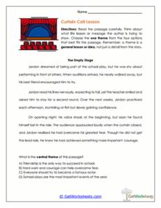 Curtain Call Lesson Worksheet - Identifying Theme in Stories
