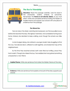 The Bus to Friendship Worksheet - Inferring Theme with Evidence
