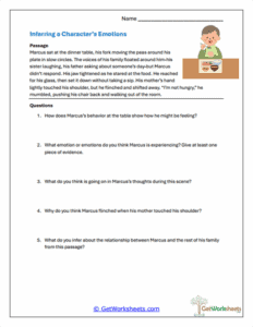 Inferring Emotions Worksheet - Interpreting Character Feelings