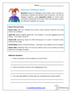 Expressive Dialogue Quest Worksheet - Acting Out Character Voices