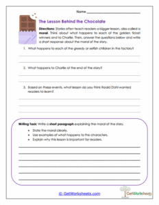 Lesson Behind the Chocolate Worksheet - Charlie and the Chocolate ...