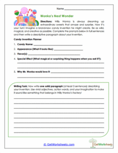 Wonka's Next Wonder Worksheet - Creative Writing & Imagination