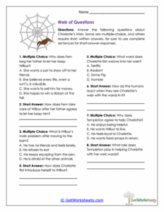 Charlotte's Web Worksheets - GetWorksheets.com