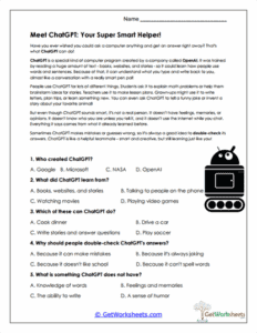 ChatGPT Introduction Worksheet - Understanding AI Tools