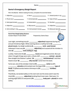 Santa's Emergency Sleigh Report Worksheet - Parts of Speech Fun