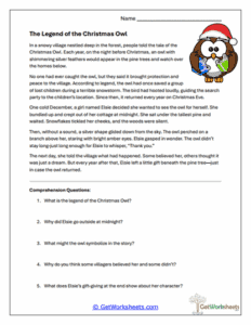Legend of the Christmas Owl Worksheet - Folklore Reading