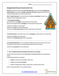 Gingerbread House Construction Co. Worksheet - Area & Perimeter