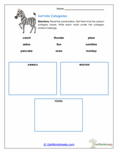 Category Sorter Worksheet - Sorting and Classifying Words