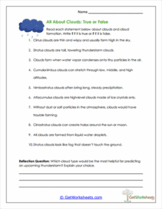 Cloud Types and Formation Worksheets - GetWorksheets.com