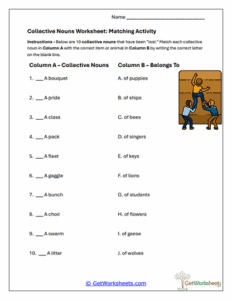 Matching Groups Worksheet - Collective Noun Associations