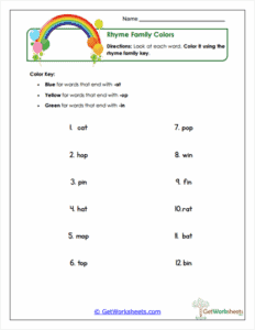 Color the Rhyming Words Worksheets - GetWorksheets.com