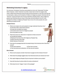 Rethinking Columbus's Legacy Worksheet - Historical Perspectives
