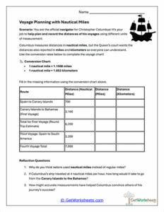 Voyage Planning Worksheet - Navigation Math & History
