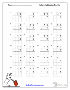 Early Column Subtract Worksheet - Building Confidence with Vertical ...