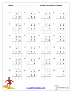 Subtraction Practice Set Worksheet - Building Fluency with Multi-Digit ...