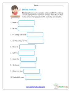 Phrase Finishers Worksheet - Idioms & Language Fluency