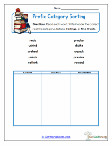 Category Sorting Worksheet - Prefix Words by Meaning