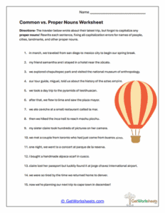 Common vs. Proper Nouns Worksheets - GetWorksheets.com