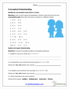 Conceptual Understanding Worksheet - Exploring the Commutative Property