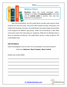 Paragraph Balance Worksheet - Compare and Contrast Analysis