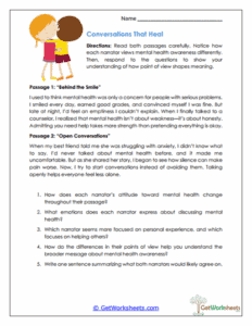 Conversations That Heal Worksheet - Comparing Perspectives on Mental Health