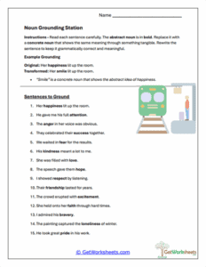 Concrete vs. Abstract Nouns Worksheets - GetWorksheets.com
