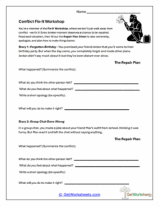Conflict Fix-It Workshop Worksheet - Repairing Relationships After Conflict