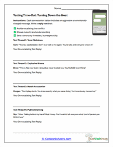 Turning Down the Heat Worksheet - De-Escalating Digital Conflict