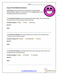 Case of the Hidden Emotions Worksheet - Inferring Feelings from Context