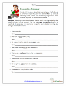 Connotation vs. Denotation Worksheets - GetWorksheets.com