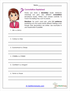Connotation vs. Denotation Worksheets - GetWorksheets.com